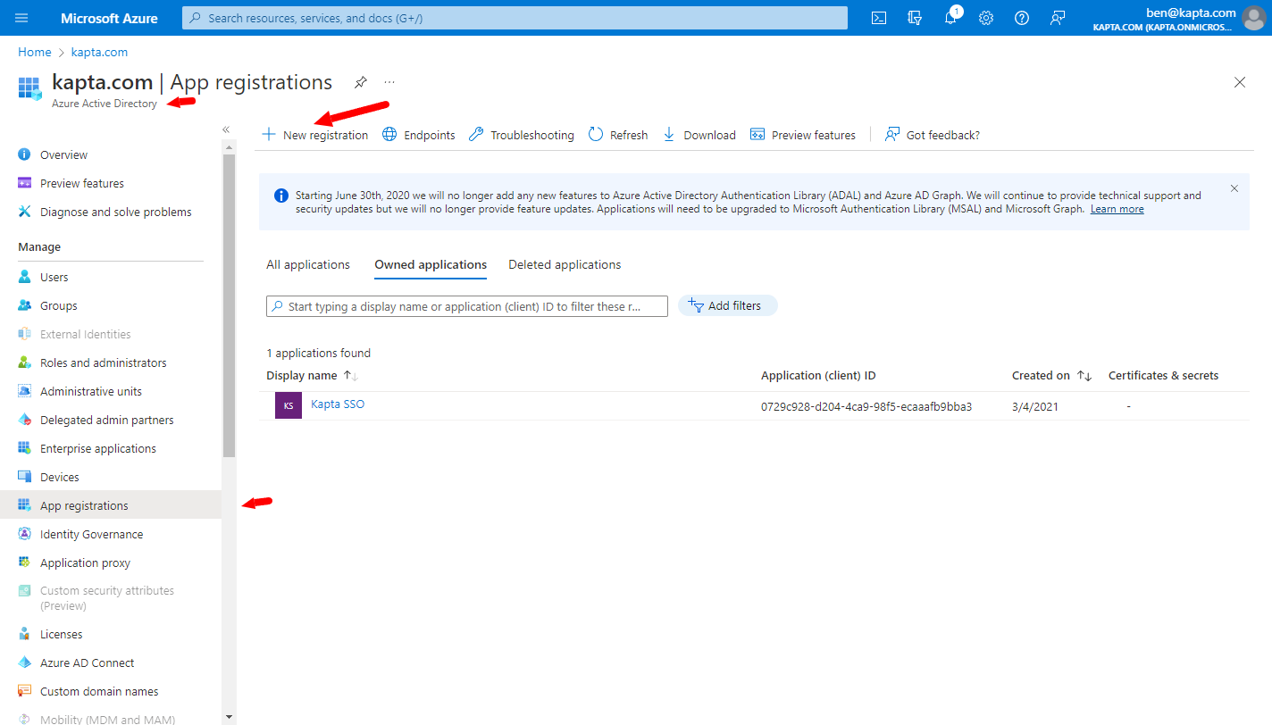 Azure SSO - Current Interface – Kapta Help Center
