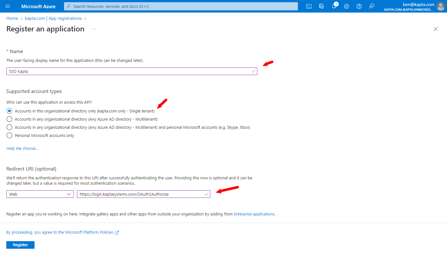 Azure SSO - Current Interface – Kapta Help Center
