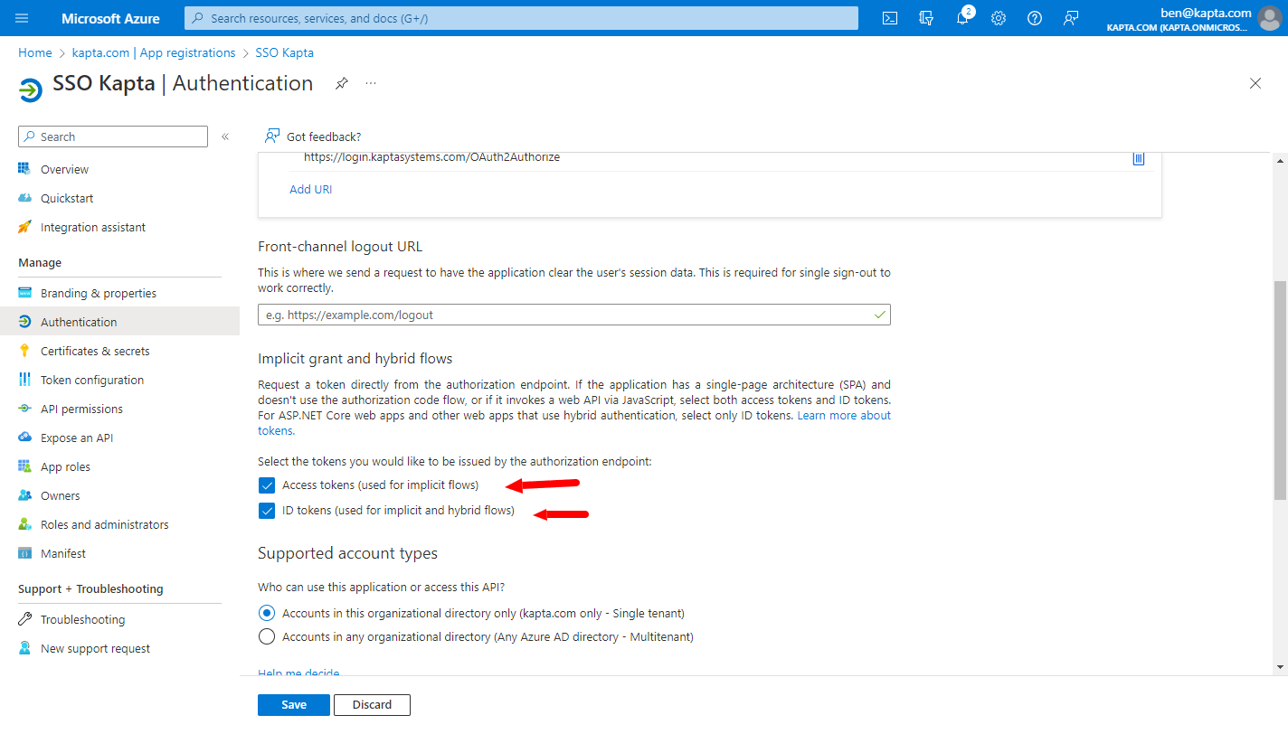 Azure SSO - Current Interface – Kapta Help Center
