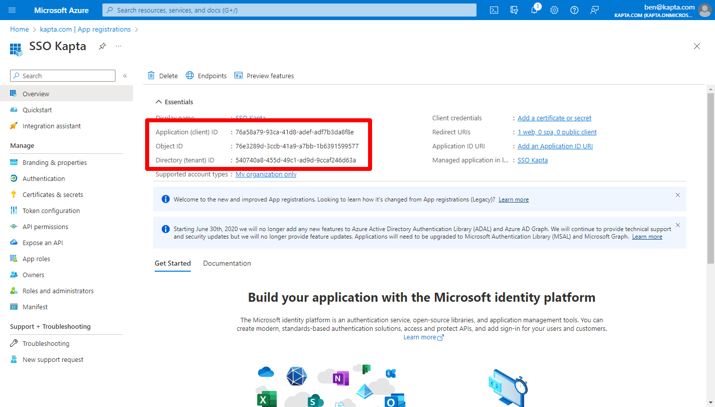 Azure SSO - Current Interface – Kapta Help Center