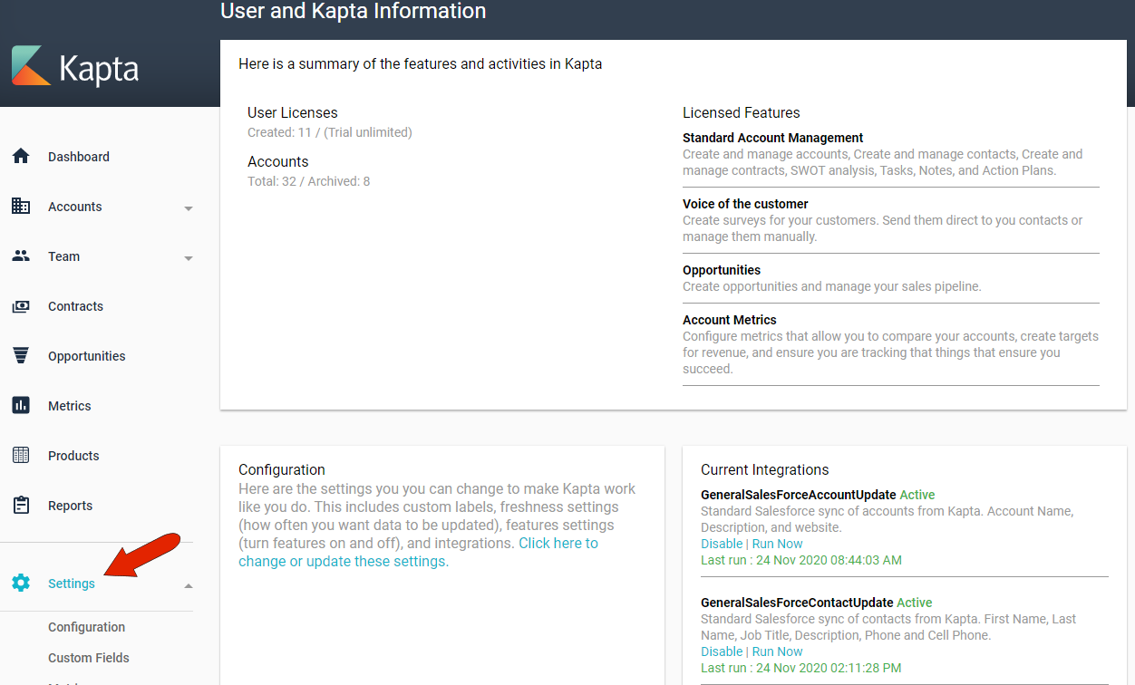 Settings Page – Kapta Help Center