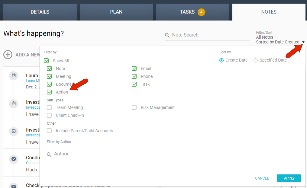 Action Notes – Kapta Help Center